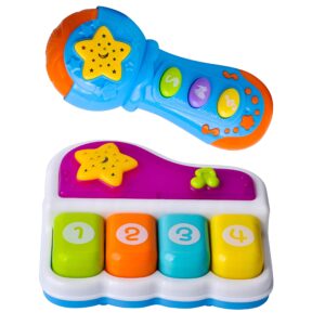 JOYIN 6 PCS Toddler Sensory Educational Musical Instrument Toys Include Driving Steering Wheel Toy, Pretend Play Cellphone with Music, Piano Keyboard Toy for Toddler Boys and Girls