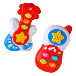 JOYIN 6 PCS Toddler Sensory Educational Musical Instrument Toys Include Driving Steering Wheel Toy, Pretend Play Cellphone with Music, Piano Keyboard Toy for Toddler Boys and Girls