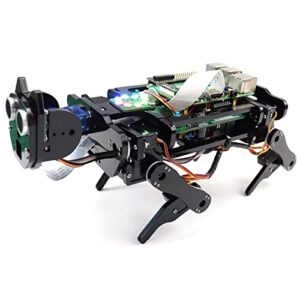 freenove robot dog kit for raspberry pi 4 b 3 b+ b a+, walking, self balancing, ball tracing, face recognition, ultrasonic ranging, camera servo (raspberry pi not included)