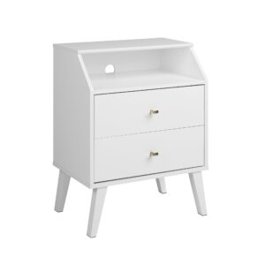 prepac milo mid-century modern 2 drawer nightstand with angled top, bedside table, contemporary bedroom furniture, 16"d x 22.5"w x 29.5"h, white, wdnr-1403-1