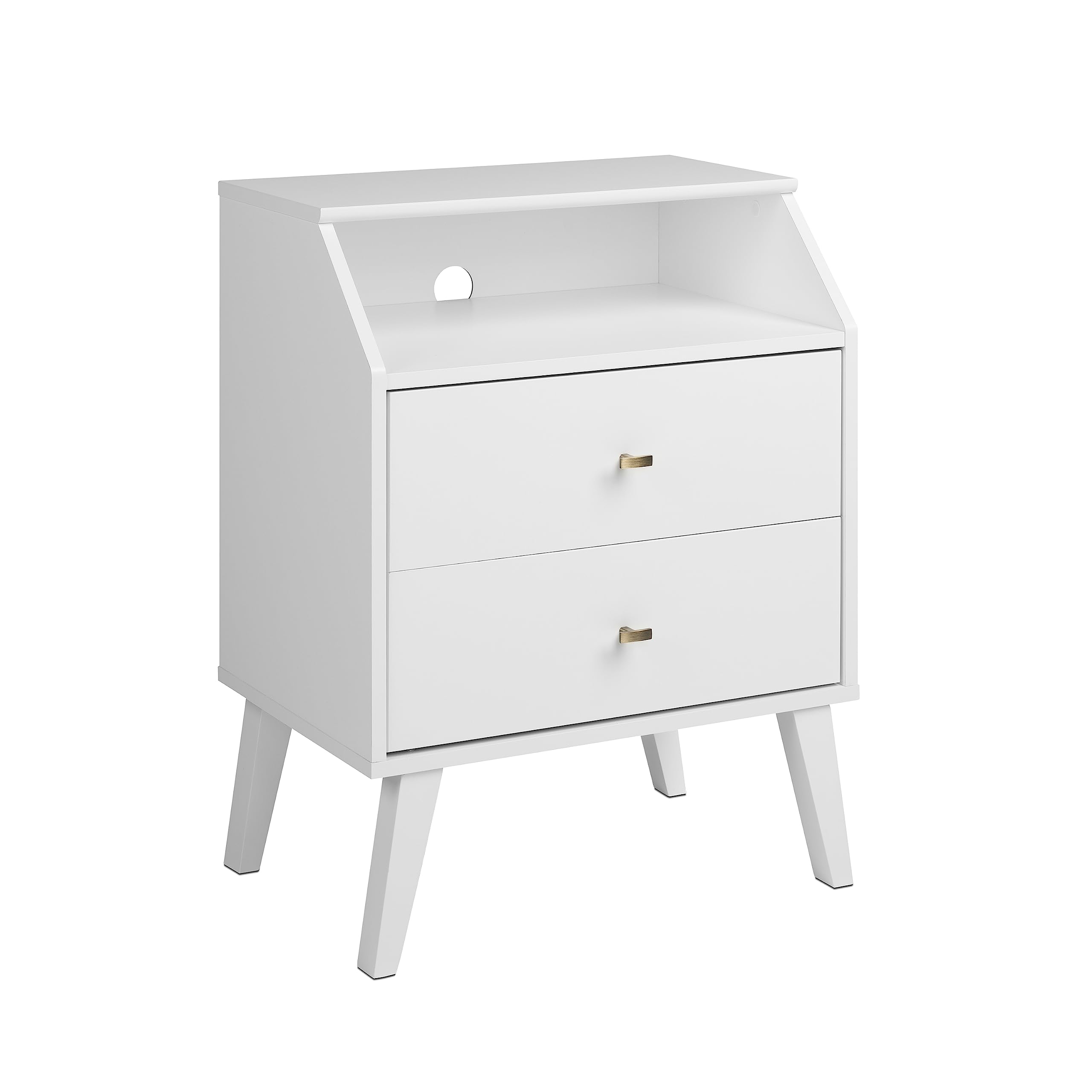 Prepac Milo Mid-Century Modern 2 Drawer Nightstand With Angled Top, Bedside Table, Contemporary Bedroom Furniture, 16"D x 22.5"W x 29.5"H, White, WDNR-1403-1