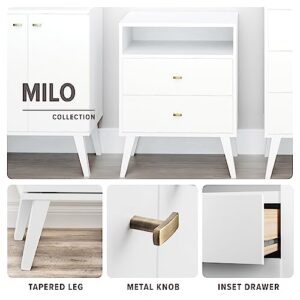 Prepac Milo Mid-Century Modern 2 Drawer Nightstand With Angled Top, Bedside Table, Contemporary Bedroom Furniture, 16"D x 22.5"W x 29.5"H, White, WDNR-1403-1