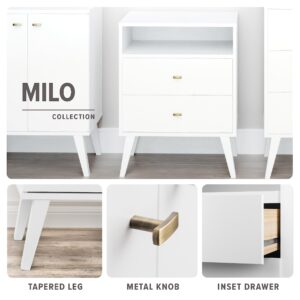 Prepac Milo Mid-Century Modern 2 Drawer Nightstand With Angled Top, Bedside Table, Contemporary Bedroom Furniture, 16"D x 22.5"W x 29.5"H, White, WDNR-1403-1