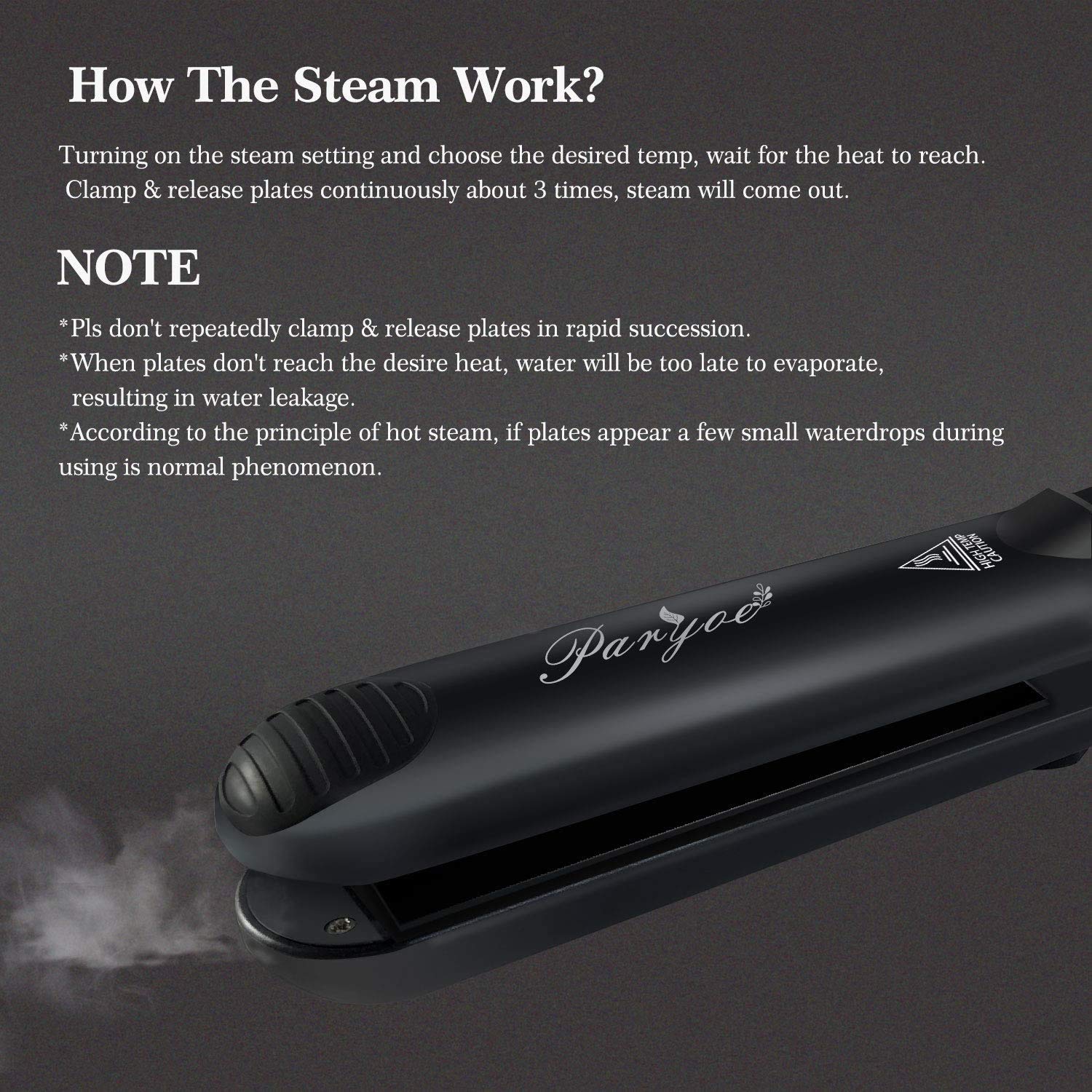 Paryoe Steam Hair Straightener Flat Iron Professional Steam Styler Hair Iron for Straightening Curling Hair Vapor Moisturizing Care, Adjustable Temperature & Auto-Off