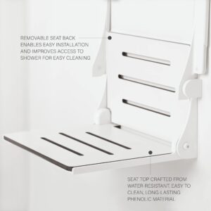 Seachrome Silhouette Comfort Folding Wall Mount Shower Bench Seat with Arms, White Seat with White Frame