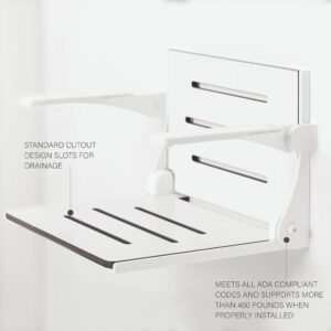 Seachrome Silhouette Comfort Folding Wall Mount Shower Bench Seat with Arms, White Seat with White Frame