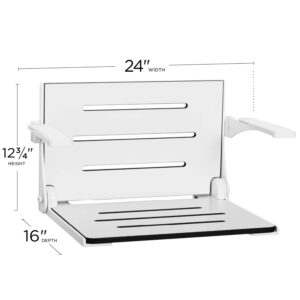 Seachrome Silhouette Comfort Folding Wall Mount Shower Bench Seat with Arms, White Seat with White Frame