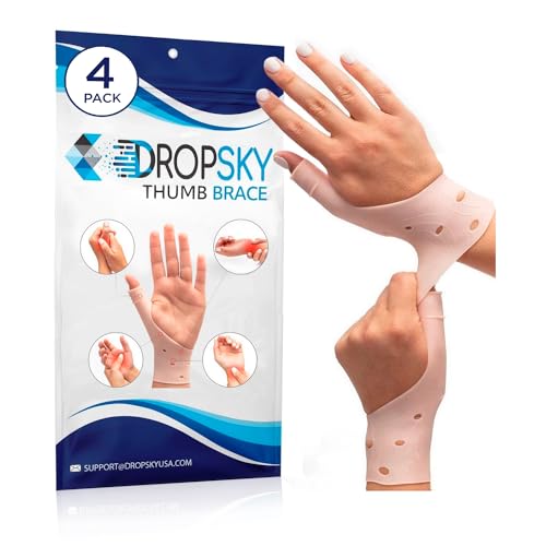 DropSky [4pcs] Gel Wrist Thumb Support Braces Soft Waterproof Breathable, Relief Pain Carpal Tunnel, Arthritis Thumb, Fits Both Hands, Lightweight, Therapy Rubber-Latex, Stabilizer Support (Nude)