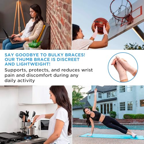 DropSky [4pcs] Gel Wrist Thumb Support Braces Soft Waterproof Breathable, Relief Pain Carpal Tunnel, Arthritis Thumb, Fits Both Hands, Lightweight, Therapy Rubber-Latex, Stabilizer Support (Nude)