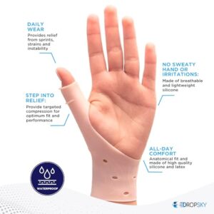 DropSky [4pcs] Gel Wrist Thumb Support Braces Soft Waterproof Breathable, Relief Pain Carpal Tunnel, Arthritis Thumb, Fits Both Hands, Lightweight, Therapy Rubber-Latex, Stabilizer Support (Nude)