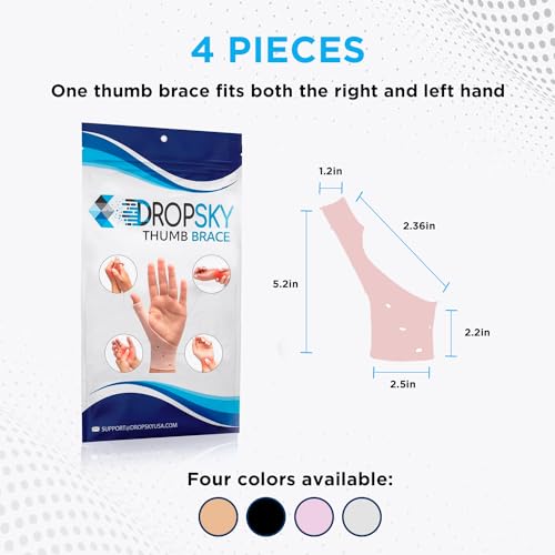 DropSky [4pcs] Gel Wrist Thumb Support Braces Soft Waterproof Breathable, Relief Pain Carpal Tunnel, Arthritis Thumb, Fits Both Hands, Lightweight, Therapy Rubber-Latex, Stabilizer Support (Nude)