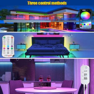 50Ft LED Strip Lights Music Sync Color Changing RGB LED Strip with Remote, Sensitive Built-in Mic, App Controlled LED Lights Tape Lights, 5050 RGB LED Light Strip (APP+Remote+Mic+3 Button Switch)