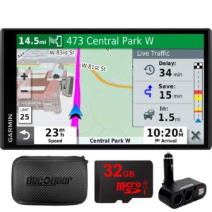 garmin 010-n2038-02 drivesmart 65t gps navigator (renewed) bundle with dual dc12v/24v electronic multifunction car socket, 32gb microsd card & deco gear hard eva case with zipper