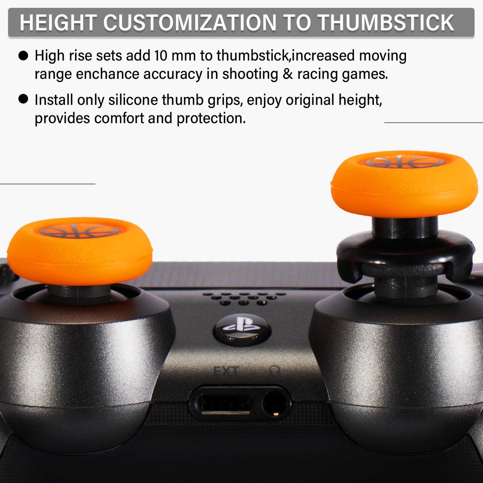 Playrealm FPS Thumbstick Extender & Printing Rubber Silicone Grip Cover 2 Sets for PS5 Dualsenese & PS4 Controller (Basketball)