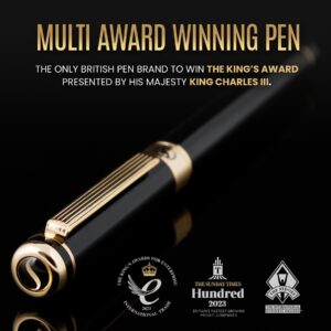 Scriveiner Luxury Fountain Pen - Stunning Black Lacquer Pen, 24K Gold Finish, Schmidt 18K Gilded Nib (Medium), Converter, Best Pen Gift Set for Men & Women, Professional, Executive, Office, Nice Pens