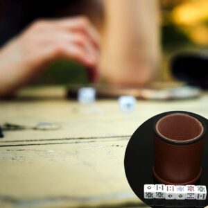 Leatherette Dice Cup with Poker Dice, Felt Lining Quiet Shaker for Playing Yahtzee/Farkle/Liars Dice,