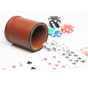 Leatherette Dice Cup with Poker Dice, Felt Lining Quiet Shaker for Playing Yahtzee/Farkle/Liars Dice,