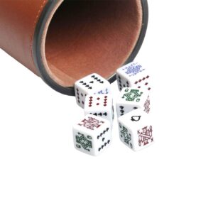 Leatherette Dice Cup with Poker Dice, Felt Lining Quiet Shaker for Playing Yahtzee/Farkle/Liars Dice,