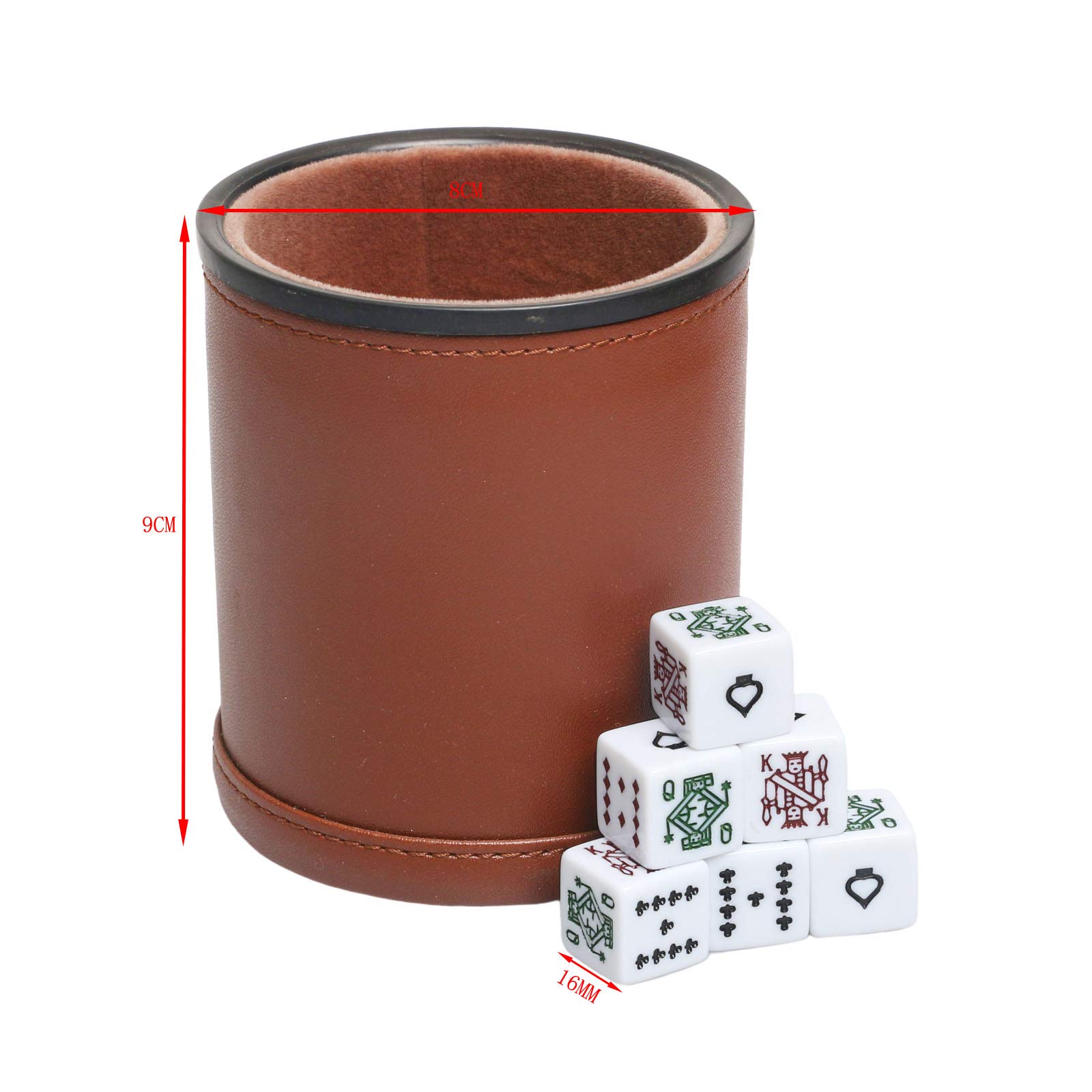 Leatherette Dice Cup with Poker Dice, Felt Lining Quiet Shaker for Playing Yahtzee/Farkle/Liars Dice,