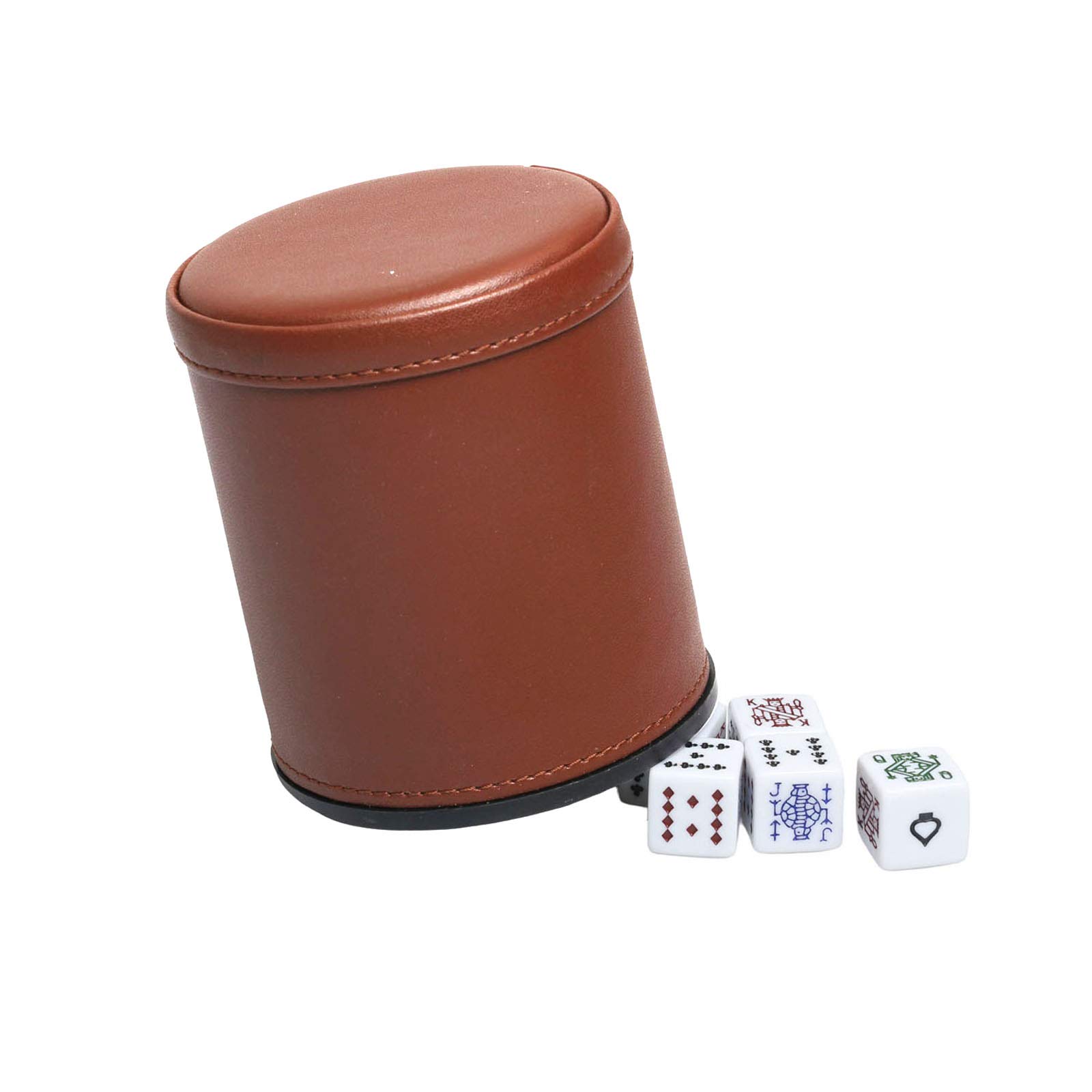 Leatherette Dice Cup with Poker Dice, Felt Lining Quiet Shaker for Playing Yahtzee/Farkle/Liars Dice,