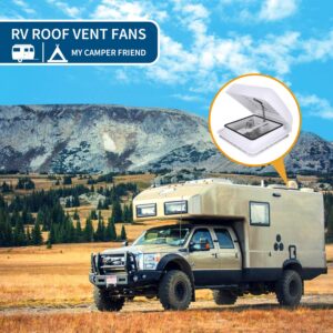 RV Roof Vent Fan Camper Skylights Ventilation Cover with Reversible Airflow Fan Net Manual Lift Dome Lid Heavy Duty Easy to Install for Trailer Motorhome Windows Opening 11” White