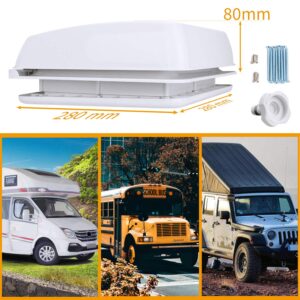 RV Roof Vent Fan Camper Skylights Ventilation Cover with Reversible Airflow Fan Net Manual Lift Dome Lid Heavy Duty Easy to Install for Trailer Motorhome Windows Opening 11” White