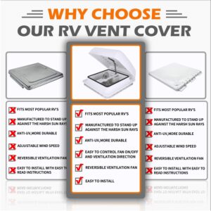 RV Roof Vent Fan Camper Skylights Ventilation Cover with Reversible Airflow Fan Net Manual Lift Dome Lid Heavy Duty Easy to Install for Trailer Motorhome Windows Opening 11” White