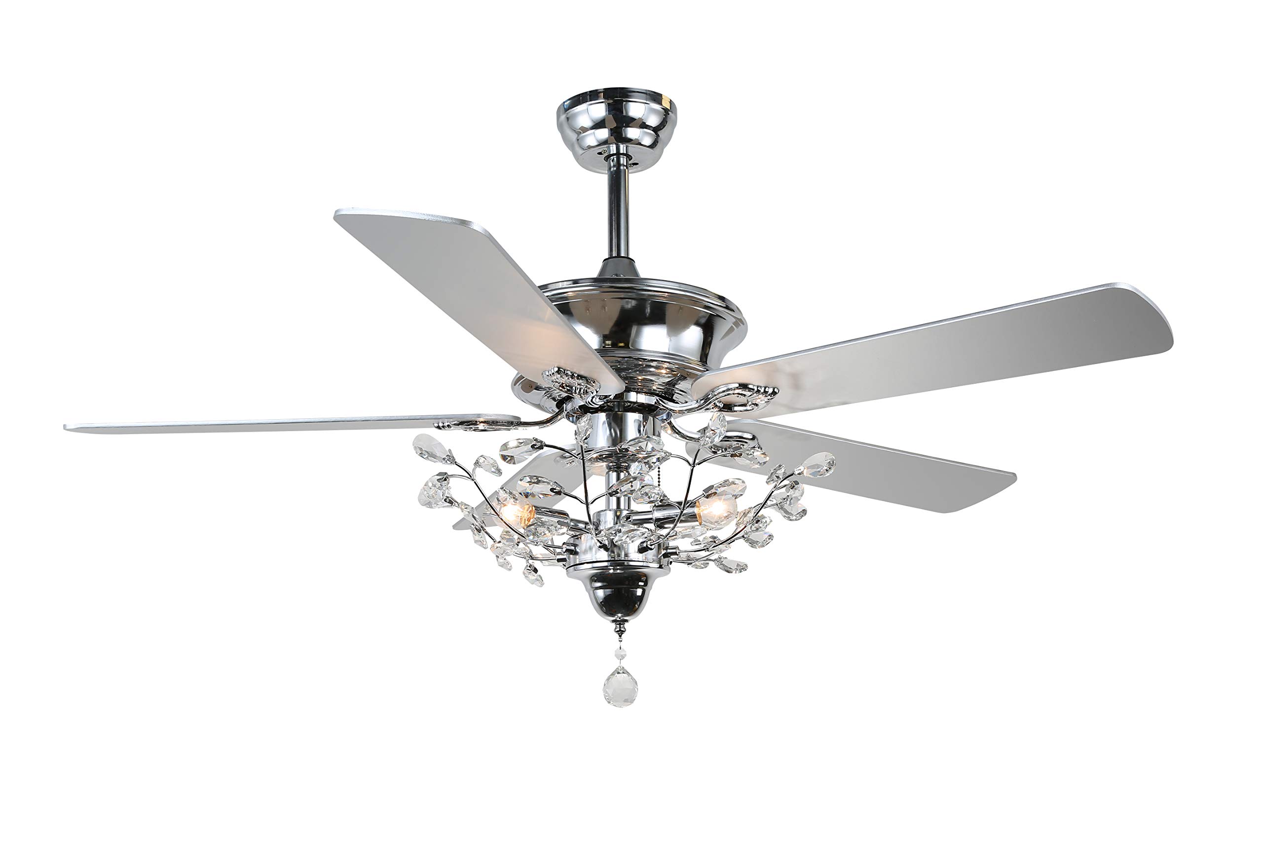 Bella Depot 52-in Chrome Branches Crystal Ceiling Fan, Remote Control, Reversible Motor & 5 Wood Reversible Blades, K9 Crystal Pendant, Chrome Finish (Chrome)