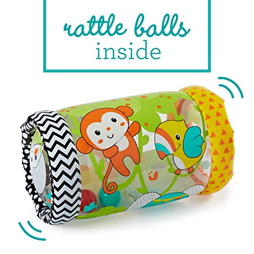 Infantino Jungle Peek & Roll - Encourages Crawling, Inflatable Activity Toy with Bouncing Balls Inside, Fun & Friendly Animal Characters, Helps Gross Motor Skill Development, for Babies 6M+