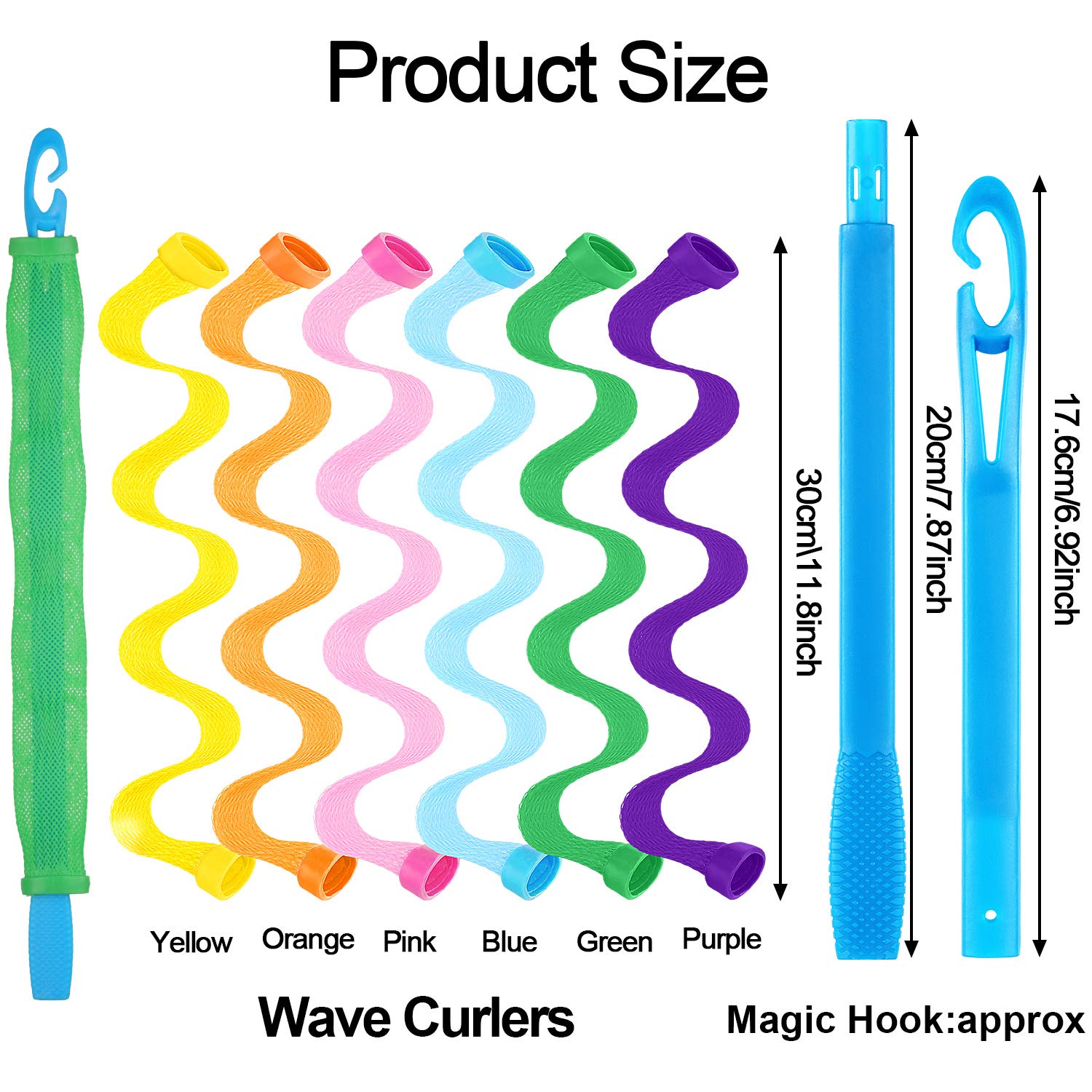 30 Pieces Hair Curlers Styling Kit, Wave Style Hair Rollers Spiral Curls No Heat Hair Curlers with Styling Hooks for Women Girls Long Hair Most Hairstyle Styling Tools (30 cm/ 11.8 Inch)