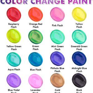 Shuttle Art Color Change Acrylic Paint Set, 16 Colors Chameleon Colors Acrylic Paint in Bottles (60ml/2oz), Non-Toxic for Artists, Beginners and Kids on Rocks, Crafts, Canvas, Wood, Fabric, Ceramic