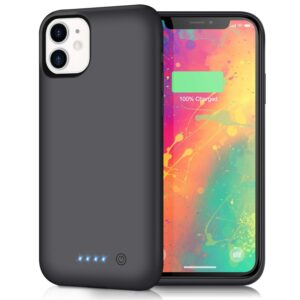 aonimi battery case for iphone 11, newest [6800mah] portable charging case rechargeable external battery pack protective extended battery backup charger case for iphone 11 (6.1 inch) black