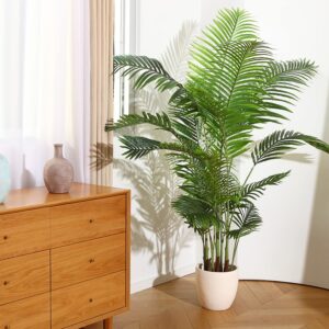 Fopamtri Artificial Areca Palm Plant 6 Feet Fake Palm Tree with 20 Trunks Faux Tree for Indoor Outdoor Modern Decoration Feaux Dypsis Lutescens Plants in Pot for Home Office Perfect Housewarming Gift