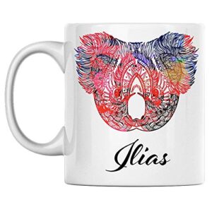 4ink personal koala mug name ilias white ceramic 11 oz coffee mug printed on both sides perfect for birthday for him, her, boy, girl, husband, wife, men, and women