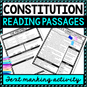 constitution reading passages, questions and text marking + word search