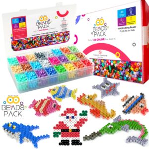 beadspack fuse beads kit for kids with 4200 beads 5mm - 1 pegboard, tweezer, pattern & iron paper – 24 assorted color iron-on melty beads for kids crafts & gift – ideal for all occasions