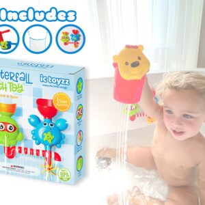 ic toyzz Baby Bath Toys - Waterfall Bathtub Toys with Fill, Spin and Flow Suction Cup Toy, Colander Bathtub Toys and Bath Toy Holder. Colorful Toddler Bath Toys for Toddlers 1-3 and Up