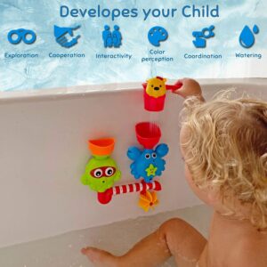 ic toyzz Baby Bath Toys - Waterfall Bathtub Toys with Fill, Spin and Flow Suction Cup Toy, Colander Bathtub Toys and Bath Toy Holder. Colorful Toddler Bath Toys for Toddlers 1-3 and Up