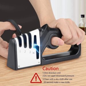 4 Stage Manual Kitchen Knife Sharpener - XPANON Professional Stainless Steel Chef Knives Sharpener with Scissors Sharper, Easy to Use for Kitchen, Camping & Hiking