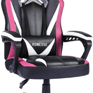 Girls Gaming Chair, Light Pink Computer Chair with Massage, Rose Desk Chair for Girls, Carbon Fiber PC Chair for Adults, Video Game Chair for Teens, Light Pink Modern Chair, Mute-Rolling Castors(Rose)