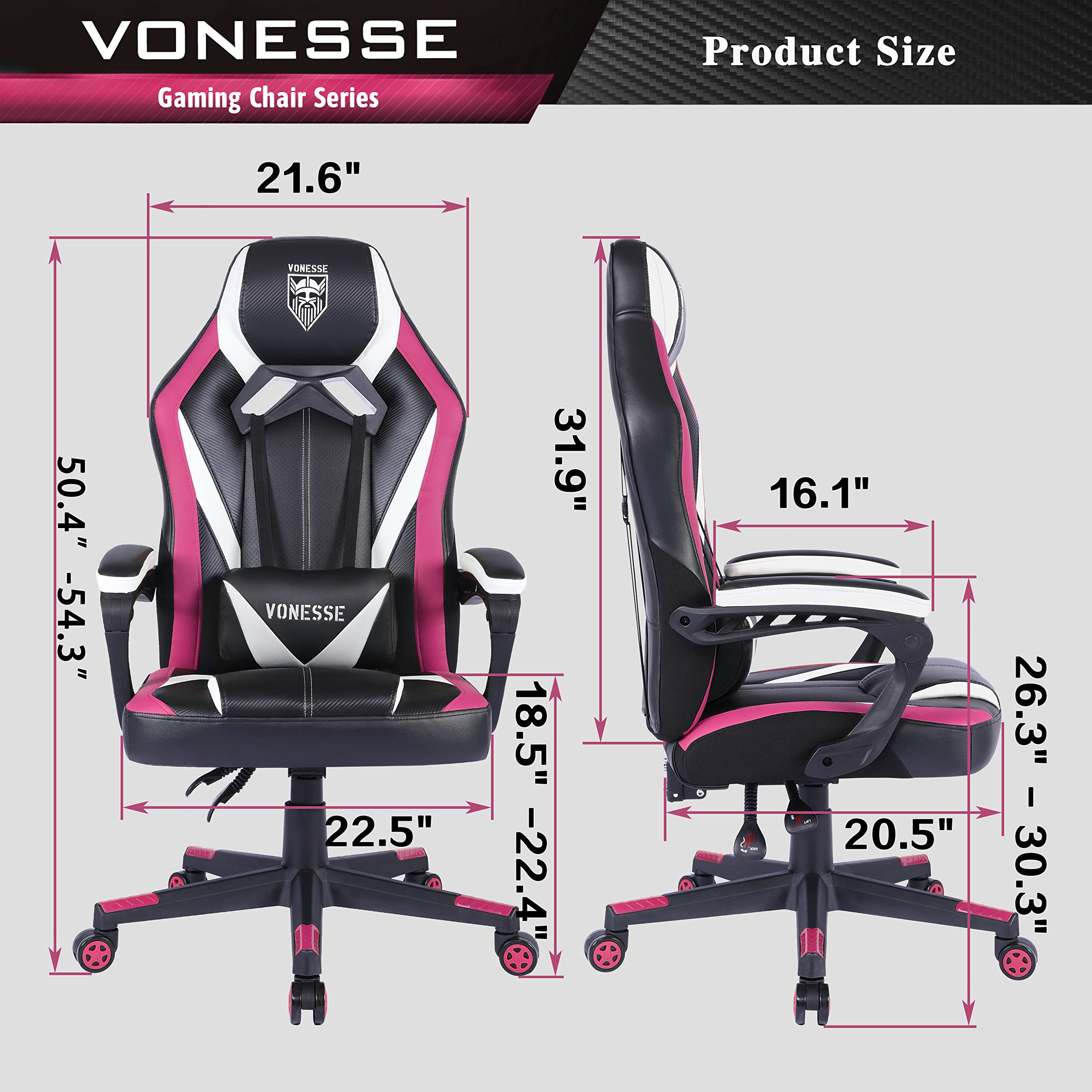 Girls Gaming Chair, Light Pink Computer Chair with Massage, Rose Desk Chair for Girls, Carbon Fiber PC Chair for Adults, Video Game Chair for Teens, Light Pink Modern Chair, Mute-Rolling Castors(Rose)