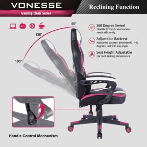 Girls Gaming Chair, Light Pink Computer Chair with Massage, Rose Desk Chair for Girls, Carbon Fiber PC Chair for Adults, Video Game Chair for Teens, Light Pink Modern Chair, Mute-Rolling Castors(Rose)