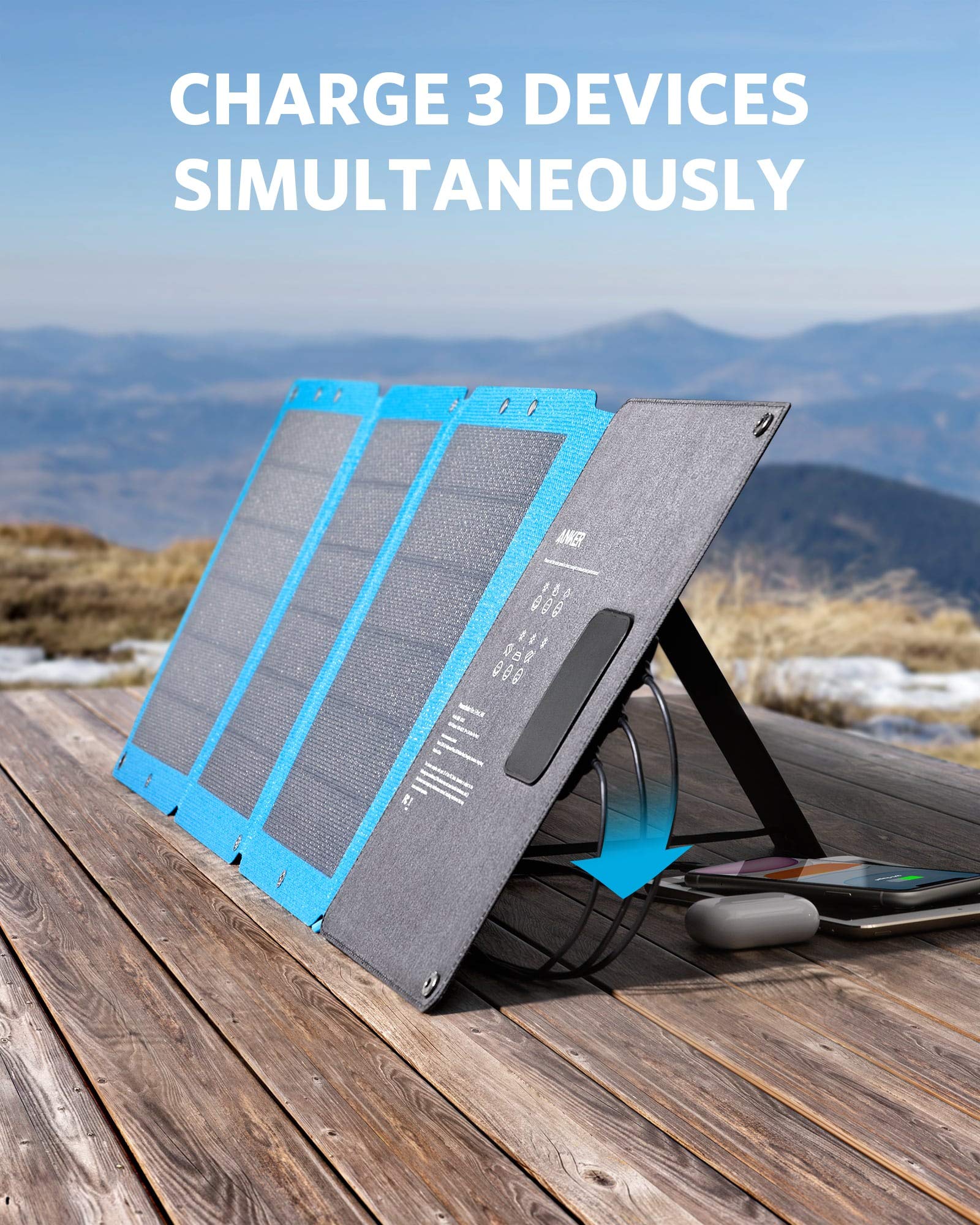 Solar Charger, Anker 24W 3-Port USB Portable Solar Charger with Foldable CIGS Panel for Camping, PowerPort Solar for iPhone 12/SE/11/XS Max/XR/X/8, iPad, Samsung Galaxy S20/S10/S9/S8, and More