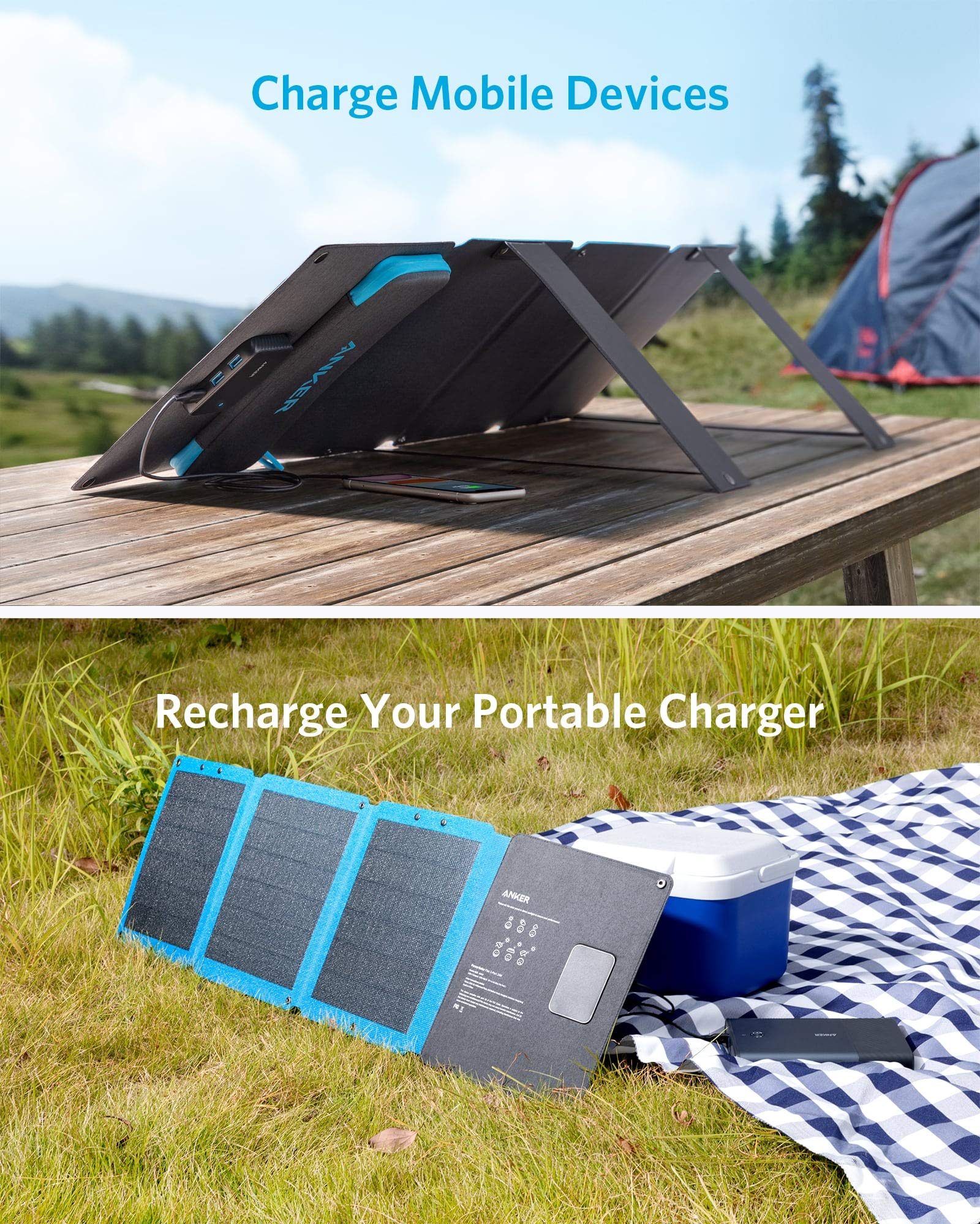 Solar Charger, Anker 24W 3-Port USB Portable Solar Charger with Foldable CIGS Panel for Camping, PowerPort Solar for iPhone 12/SE/11/XS Max/XR/X/8, iPad, Samsung Galaxy S20/S10/S9/S8, and More