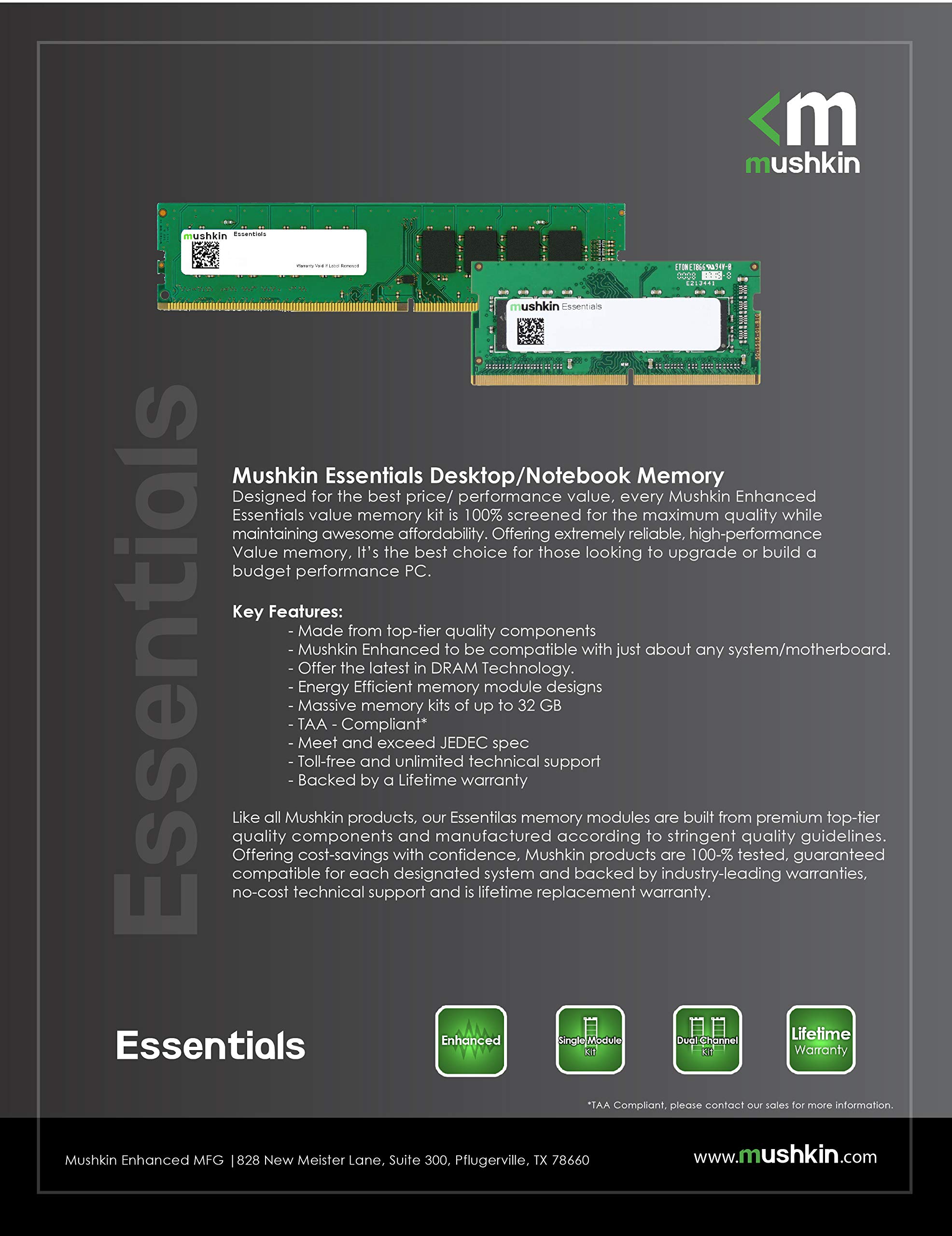 Mushkin Essentials – DDR4 Laptop DRAM – 32GB (2x16GB) SODIMM Memory Kit – 3200MHz (PC4-25600) CL-22 – 260-pin 1.2V Notebook RAM – Dual-Channel – Low-Voltage – (MES4S320NF16GX2)