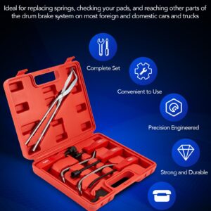 Orion Motor Tech 8pc Drum Brake Tool Kit, Drum Brake Tool with Drum Brake Spring Tool, Brake Spring Compressor, Brake Spring Pliers, Drum Brake Adjusting Tool, Brake Spoon Set, Brake Drum Tool Kit