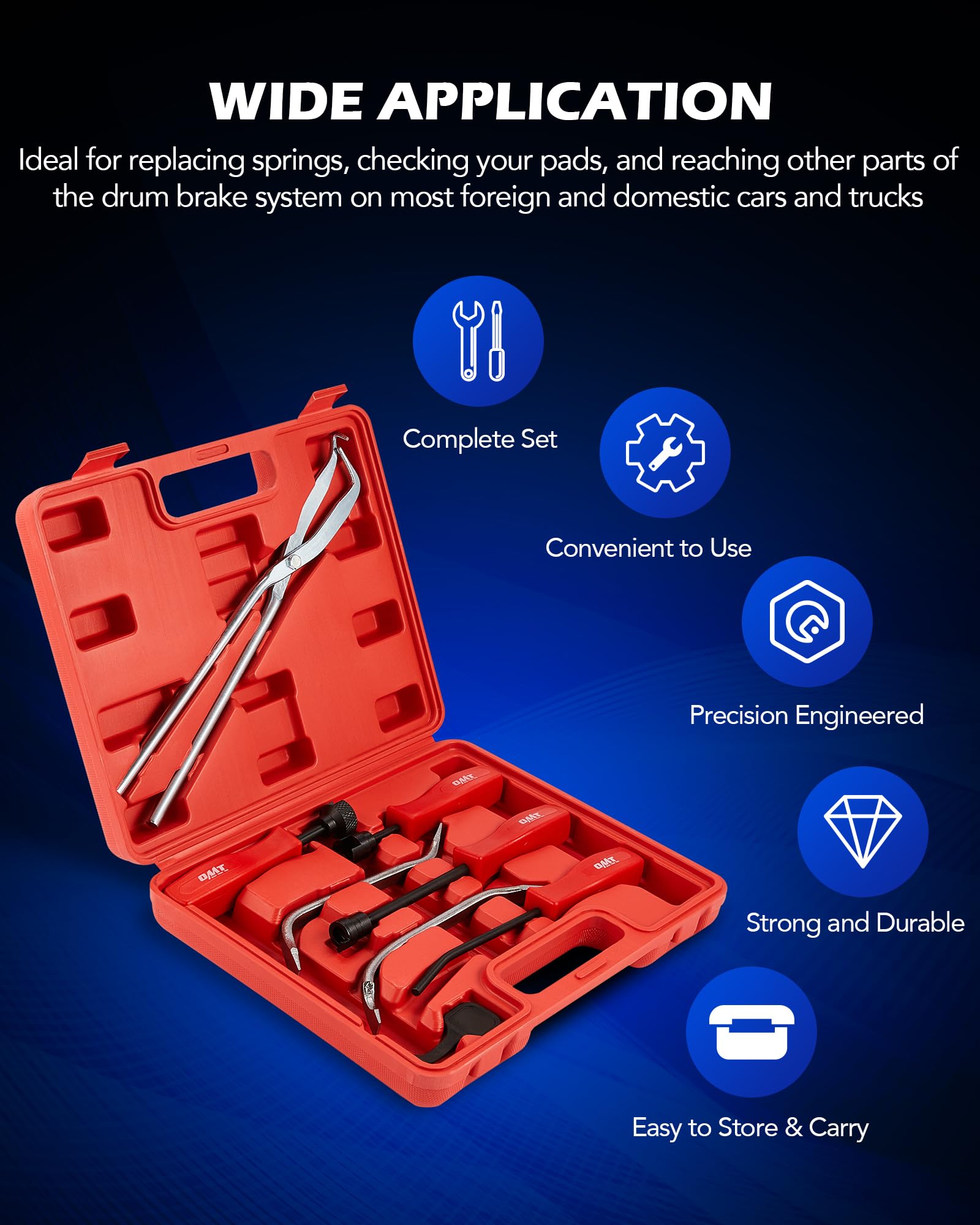 Orion Motor Tech 8pc Drum Brake Tool Kit, Drum Brake Tool with Drum Brake Spring Tool, Brake Spring Compressor, Brake Spring Pliers, Drum Brake Adjusting Tool, Brake Spoon Set, Brake Drum Tool Kit