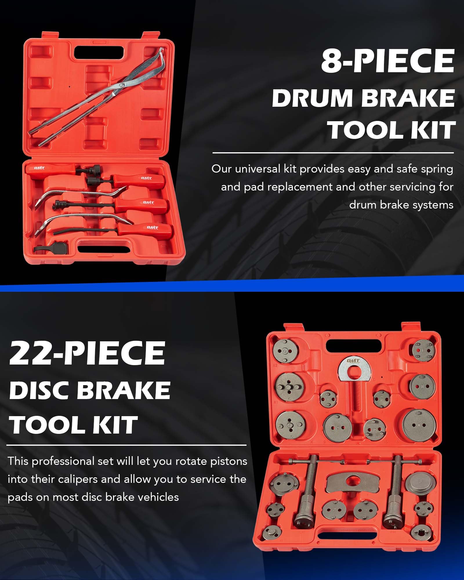 Orion Motor Tech 32pc Dual Brake Tools, 2 in 1 Caliper Compression Tool and Drum Brake Tool Kit, Brake Caliper Tool Kit and Drum Brake Tool with Brake Spring Tool Compressor Pliers Installer Remover