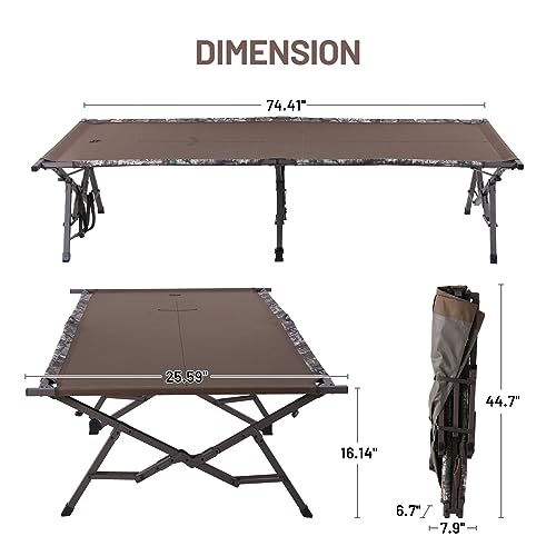 TIMBER RIDGE Outdoor Bed Cots for Sleeping with Carry Bag Foldable XL Hunting for Camping, Hiking, Camouflage，Home, Travel, Support up to 600lbs, Tan