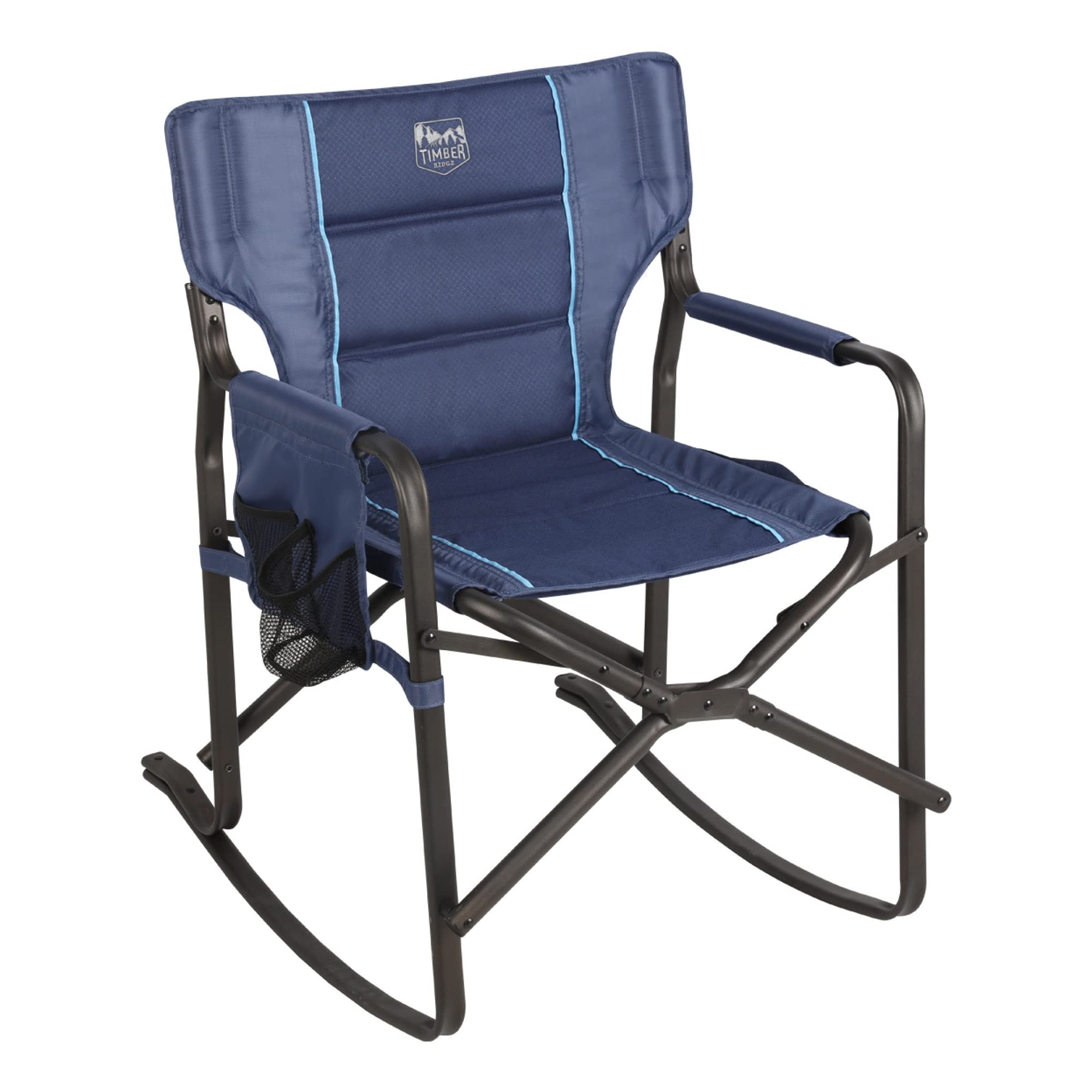 TIMBER RIDGE Outdoor Director's Mesh Side Pocket Hard Arm Folding Rocking Camping Chair, Supports 300 LBS, Blue